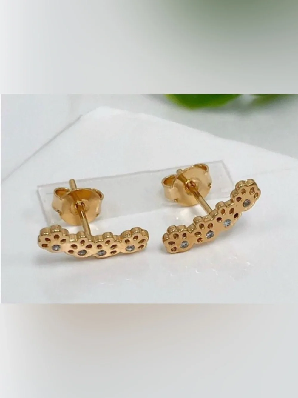 Jewelry | 18k Gold Plating Floral Crystal Ear Crawler Stud Earrings ...